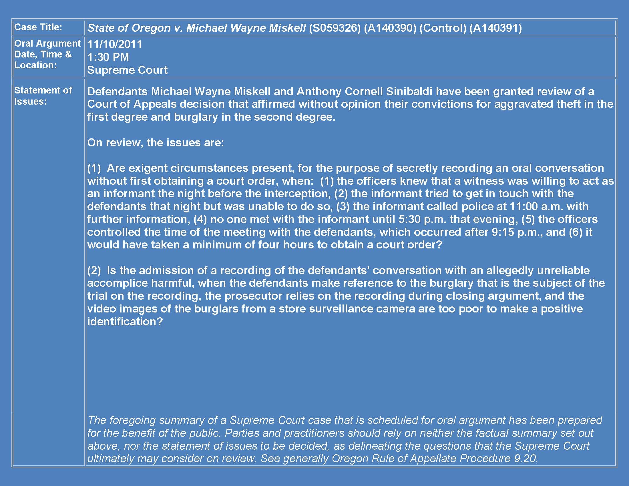 State of Oregon v. Michael Wayne Miskell (S059326)